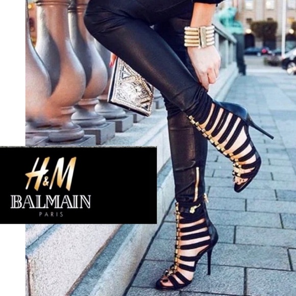 Balmain | Shoes | Balmain Hm Black And Gold Strappy Stiletto Heels Eur ...